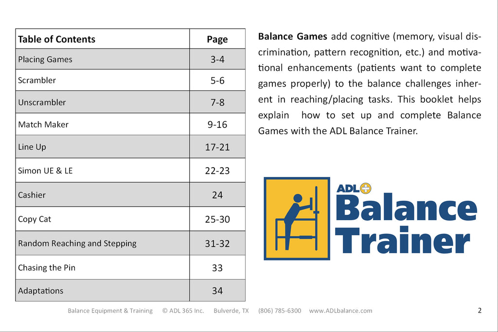 Balance Games Booklet – ADL Balance